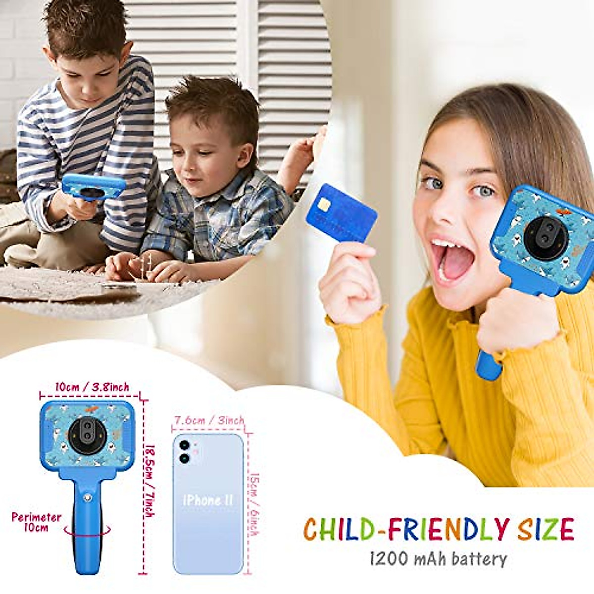 Ourlife Kids Camera for Boys, 1080p FHD 60x Macro Kids Selfie Camera with Magnifier Function, Digital Video Camera - Large 3.5-inch Screen with 16GB TF Card, Excellent Gift for Ages 6+ (Blue)