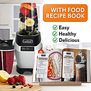 NutriChef Personal Electric Single Serve Blender-Small Professional Kitchen Countertop Mini Blender for Shakes and Smoothies w/Pulse Blend, Convenient Lid Cover, Portable 20 & 24 Oz Cups NCBL1000.5