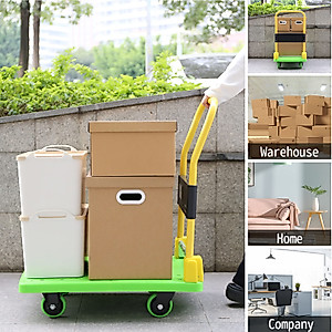 Uholan Service Cart Platform Truck, Heavy Duty 880LBS Plastic Utility Cart 35.2"x 23.4" Platform Cart Dolly Warehouse Moving Push Hand Truck,Heavy-Duty Utility Hand Truck（Green）