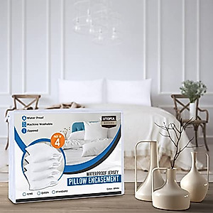Utopia Bedding Waterproof Pillow Protector Zippered (4 Pack) Queen – Bed Bug Proof Pillow Encasement 20 x 28 Inches