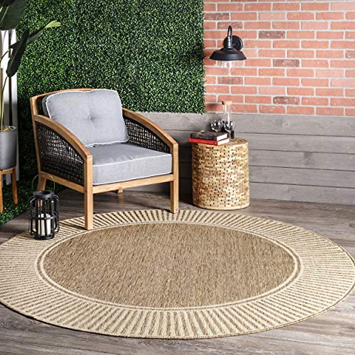 nuLOOM Asha Simple Border Indoor/Outdoor Area Rug, 5' x 8', Light Brown