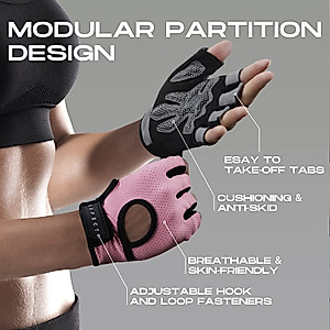 LIFECT Essential Breathable Workout Gloves, Weight Lifting Gloves with Curved Open Back, for Powerlifting, Gym, Crossfit, Women and Men (Pink, Medium)