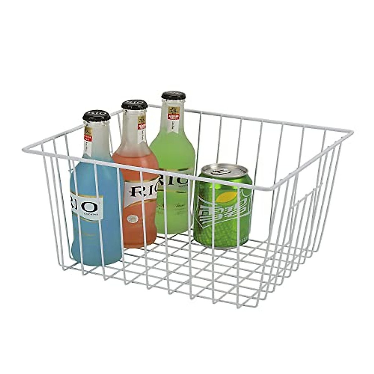 Freezer Organizer Bin, Kitchen Metal Wire Storage Basket, Pantry Cupboard Household Container Divider with Handles, Rustproof - White