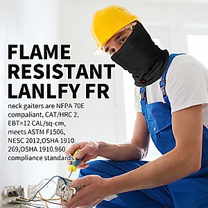 LANLFY 2PACK FR Face Mask For Men CAT/HRC2 Flame Resistant Neck Gaiter Covering 100% Cotton Arc Flash Welding Shield Protector 12CAL Work Gear BLACK&GREY