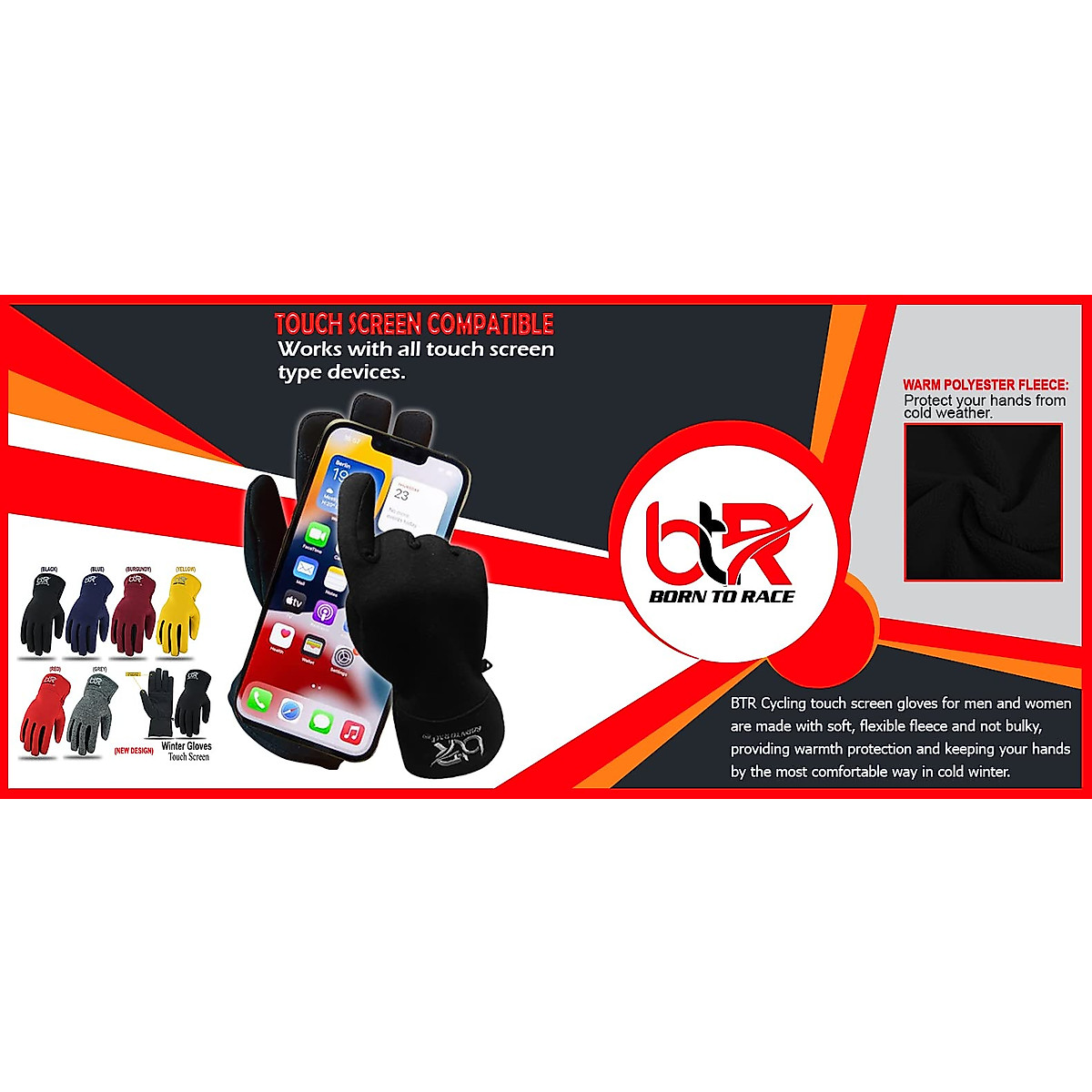 Cycling Gloves 100% Waterproof Touch Screen Unisex Gloves | Fleece Gloves for Men Women | Full Finger Gloves | Touch Screen Gloves with Hipora Ideal for Cycling Running Driving Hiking (Black-XS)