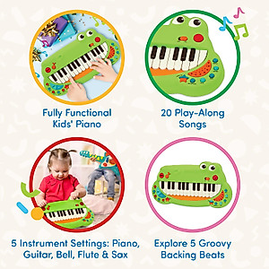 Battat- Toddler Piano Toy – Musical Instrument For Kids, Children – Animal Keyboard Piano With 5 Instrument Settings-Crocodile Piano – 2 Years +
