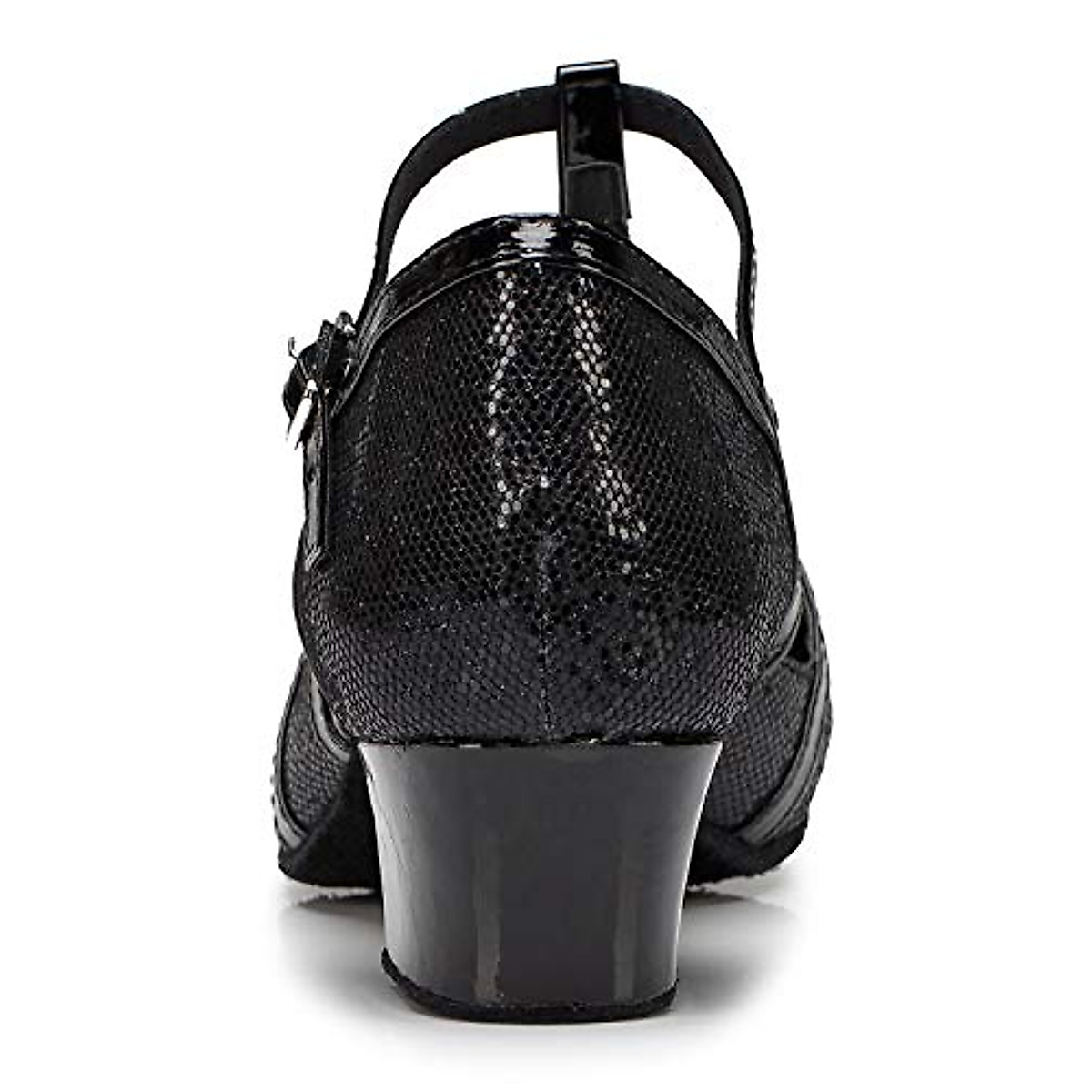 Minishion Women's T-strap Dance Heels Black/3.5cm Heel Glitter Salsa Ballroom Shoes US 10