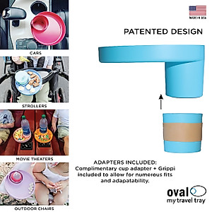 Travel Tray Oval USA Made Extend Your Current Cup Holder to Hold Your Cup Plus A Tray for Snacks, Toys and Accessories. Use in a Car Seat, Booster, Stroller, Golf Cart, Outdoor Chair, Aqua Blue