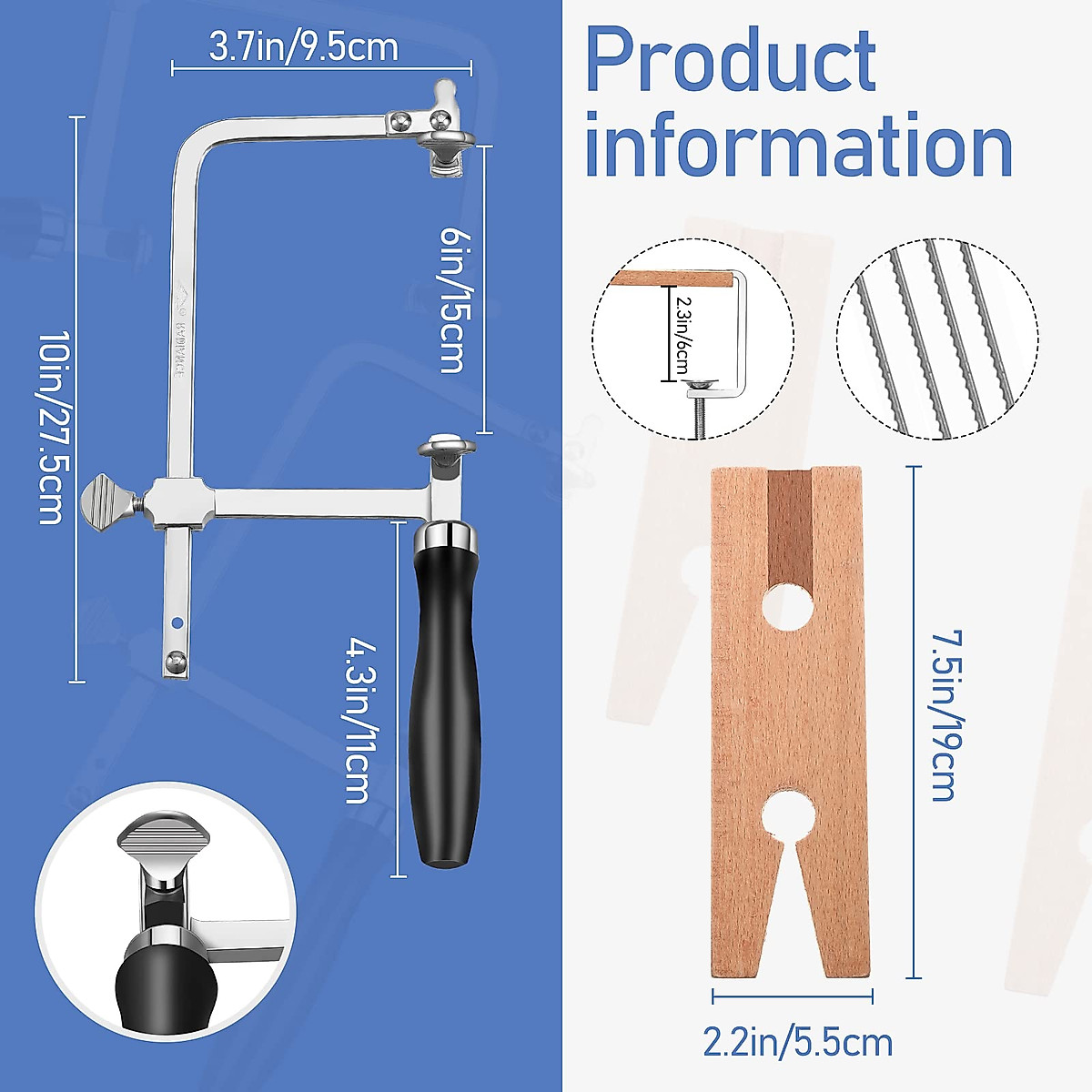 Jewelers Tools Set Including Jeweler Saw Frame Bench Pin Clamp Diamond Needle File Wooden Ring Clamp and Ring Sizer Mandrel Measuring Tool Jeweler's Mallet Hammer Stick for Jewelry Making
