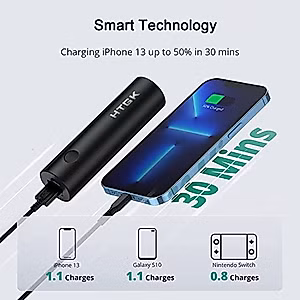 HTGK Power Bank 5000mAh with 120 Lumens Flashlight, Mini Portable Charger Ultra Compact External Backup with 20W PD & QC 3.0 Super Fast-Charging, Compatible with iPhone Samsung and More(Black)