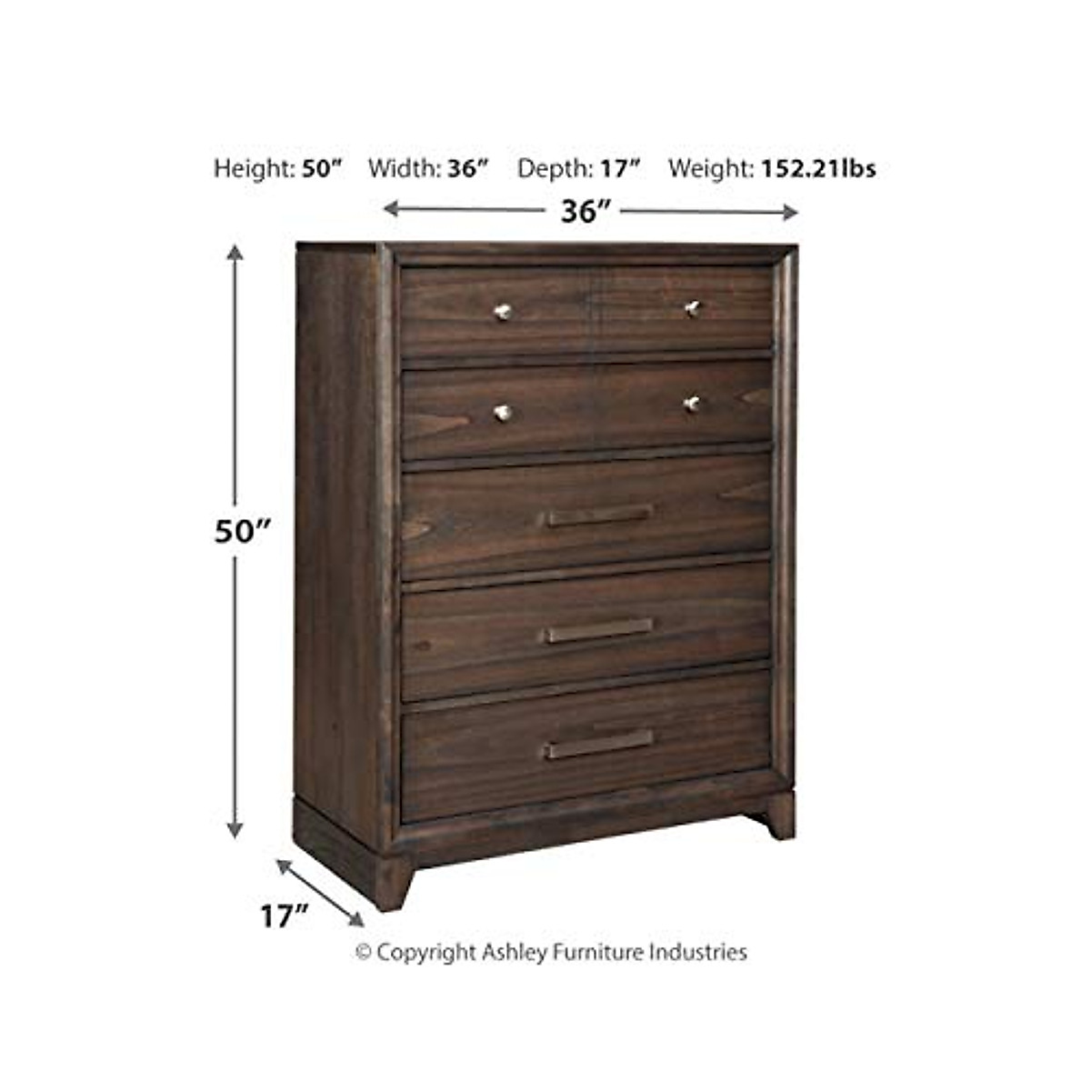 Signature Design by Ashley Brueban Transitional Contemporary 5 Drawer Chest with Dovetail Construction, Chestnut Brown