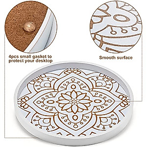 SimpleArt Wooden Serving Tray Round, Rustic Coffee Table Tray Farmhouse Tray Decor for Centerpiece Table Decorations,Kitchen Table Decor, Boho Ottoman Tray for Home White