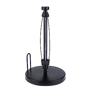 Paper Towel Holder Countertop, Stainless Steel Paper Towel Stand with Ratchet Mechanism for Kitchen Bathroom, One-Handed Operation Perfect Tear Paper Towel Roll Holder with Weighted Base (Black)