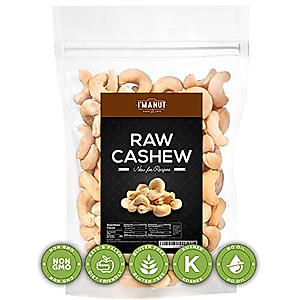 Raw Whole Unsalted Cashews 48oz (3 lb) 100% Natural | No Chemicals | Batch Tested Gluten & Peanut Free | Non-GMO | Keto and Paleo Diet Friendly