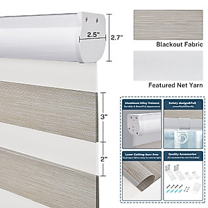 Pasoun Zebra Blinds Cordless Dual layer Window Shades Blackout Roll up Blinds Light Control Day and Night Easy to Install Roller Shades for Home（ Autumn，18" W X 48" H ）