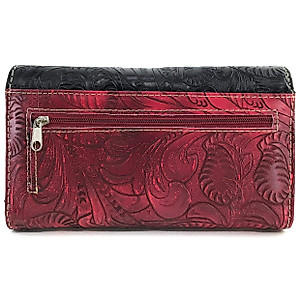 Floral Pu Tooled Leather Turquoise Concho Women Purse Crossbody Wallet Set Red