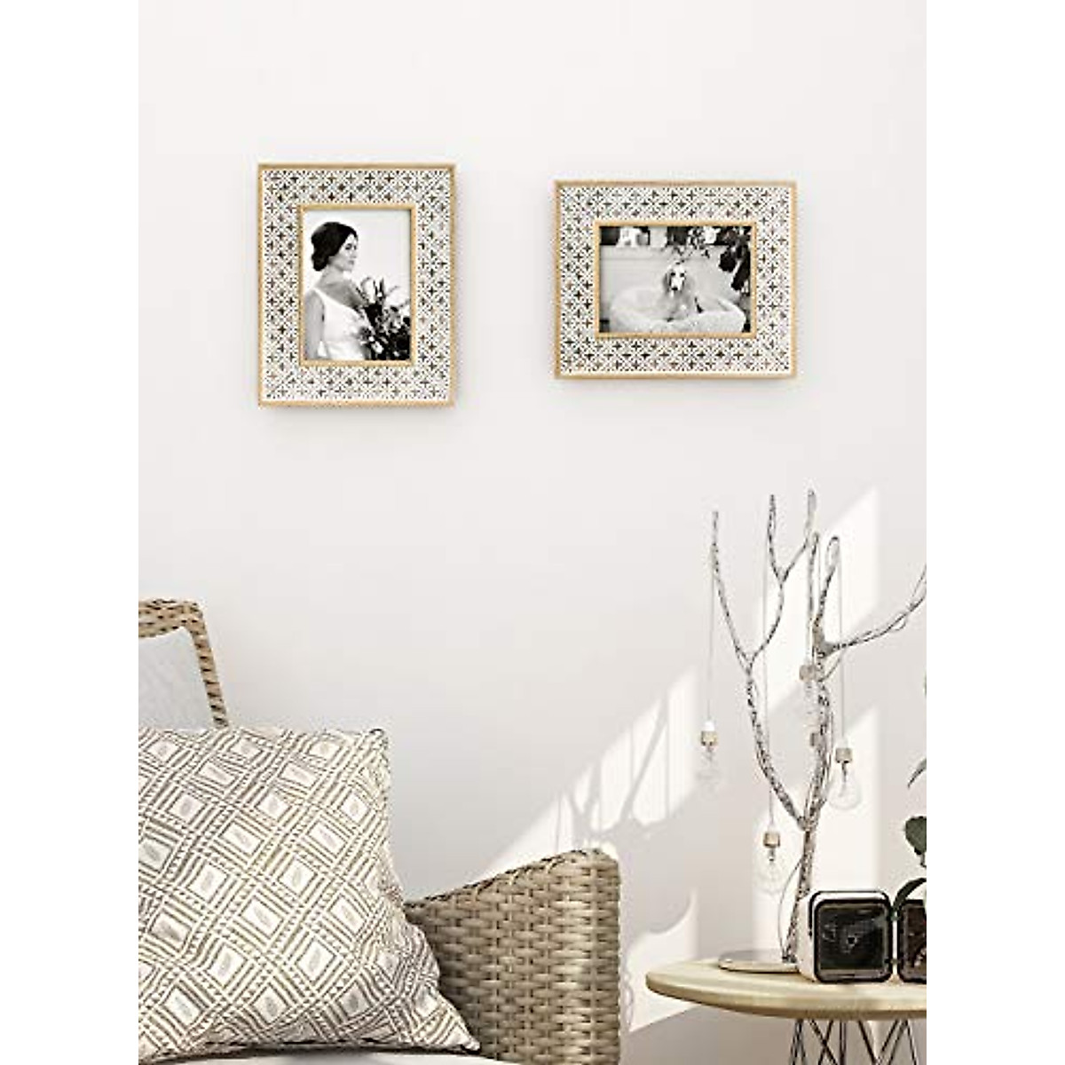 Afuly 5x7 Picture Frame Distressed Moroccan Relief Boho Picture Frames Shabby Chic Oak 3D Cross Pattern, Wood Photo Frames for Wall and Tabletop, Wedding Birthday Gifts for Mom Family Friends