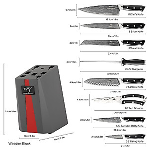 NANFANG BROTHERS Knife Set, 9 Pieces Damascus Kitchen Knife Set with Block, ABS Ergonomic Handle for Chef Knife Set, Knife Sharpener and Kitchen Shears, Knife Block Set
