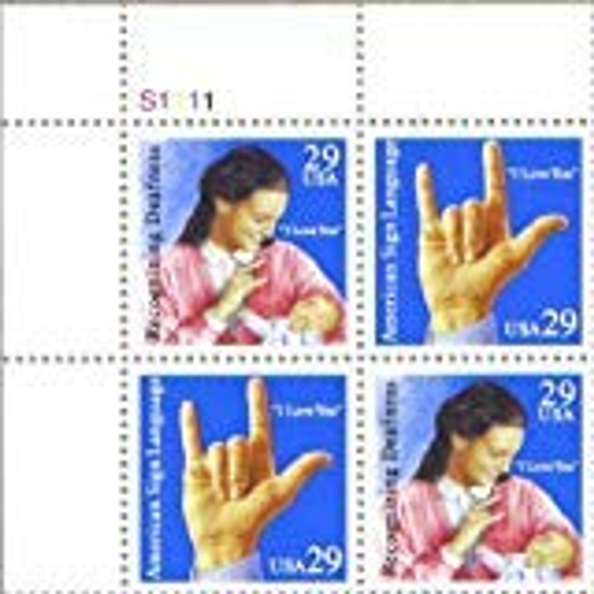 AMERICAN SIGN LANGUAGE ~ DEAFNESS #2784a Plate Block of 4 x 29 US Postage Stamps