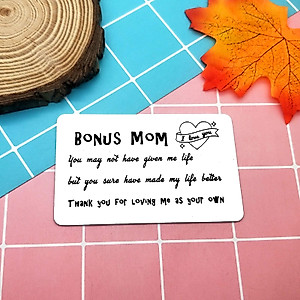 Bonus Mom Engraved Metal Wallet Card Insert for Stepmom Gift Stepmom Birthday Card Gifts,Bonus Mom Gift,Mother of Bride Groom Gift,Bonus Mom,Stepmother,Stepmom,Mother-in-law Christmas Mothers Day Gift