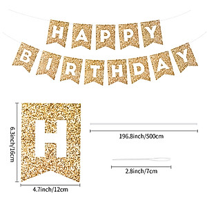 Gold Happy Birthday Banner Birthday Sign for Backdrop Gold Happy Birthday Decorations Garland Bunting Banner for Women Men Birthday Party Supplies Wall Door Banner Flag