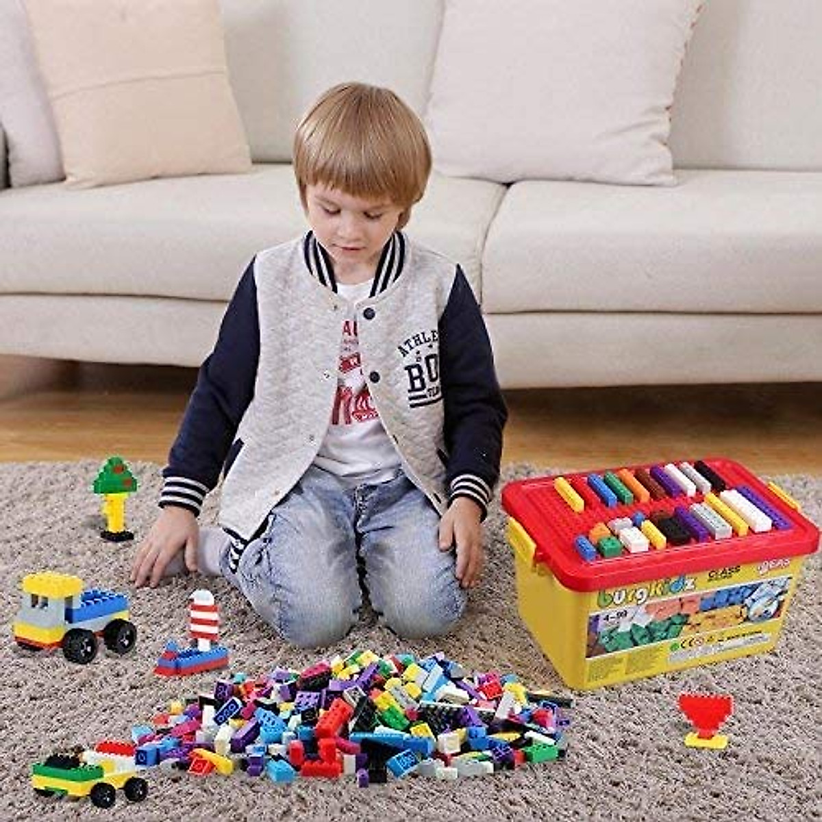 burgkidz Building Bricks 568 Pieces Toys, Classic Building Blocks Includes Wheels, Door, Window, Compatible Bulk Block with Storage Box and Baseplate, STEM Educational Gift for Kids 3+ Year