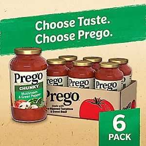 Prego Chunky Mushroom and Green Pepper Pasta Sauce, 23.75 Oz Jar (Case of 6)