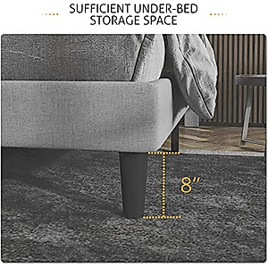 SHA CERLIN King Size Upholstered Platform Bed with Curved Rhombic Button Tufted Headboard, Easy Assembly, Light Grey