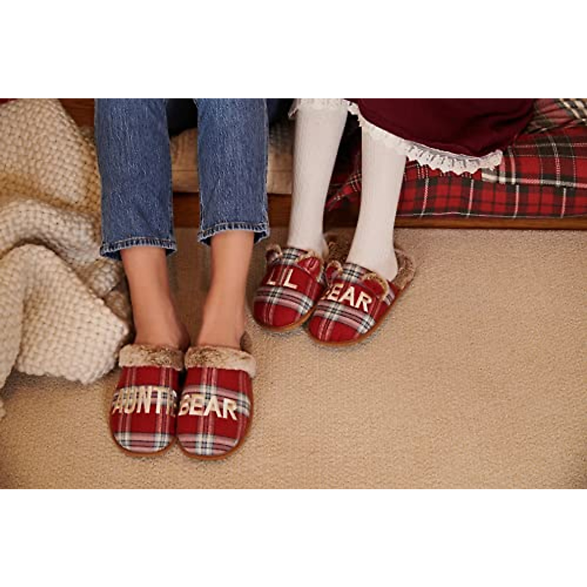 Dearfoams Easter Basket Stuffers Gifts for Kids Toddler Baby Slipper, Lil Bear Red/Blue Plaid, US 7-8 Unisex