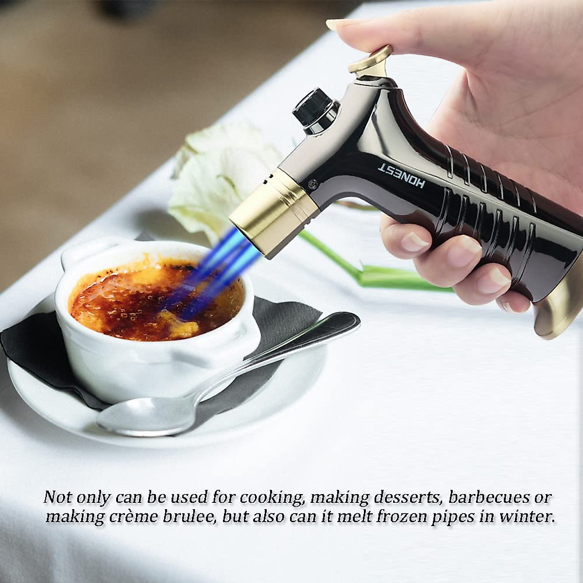 Honest Kitchen Torch Blow Torch Refillable Butane Torch For Cooking Food Baking BBQ Dabs Cocktail Smoke Hookah Coal & More (Blue Two Flame)