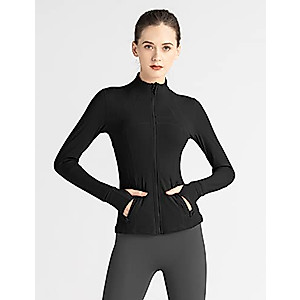 Locachy Women's Slim Fit Full Zip Athletic Running Sports Workout Jacket with Pockets Black XL