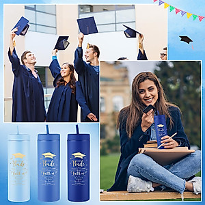 Blushtier 6 Pcs Class of 2025 Graduation Gifts Bulk 16oz Matte Graduation Cups 2025 Inspirational Tumbler with Lid and Straw Plastic Drinking Tumbler for Teen High School Grad Party Favors (Blue)