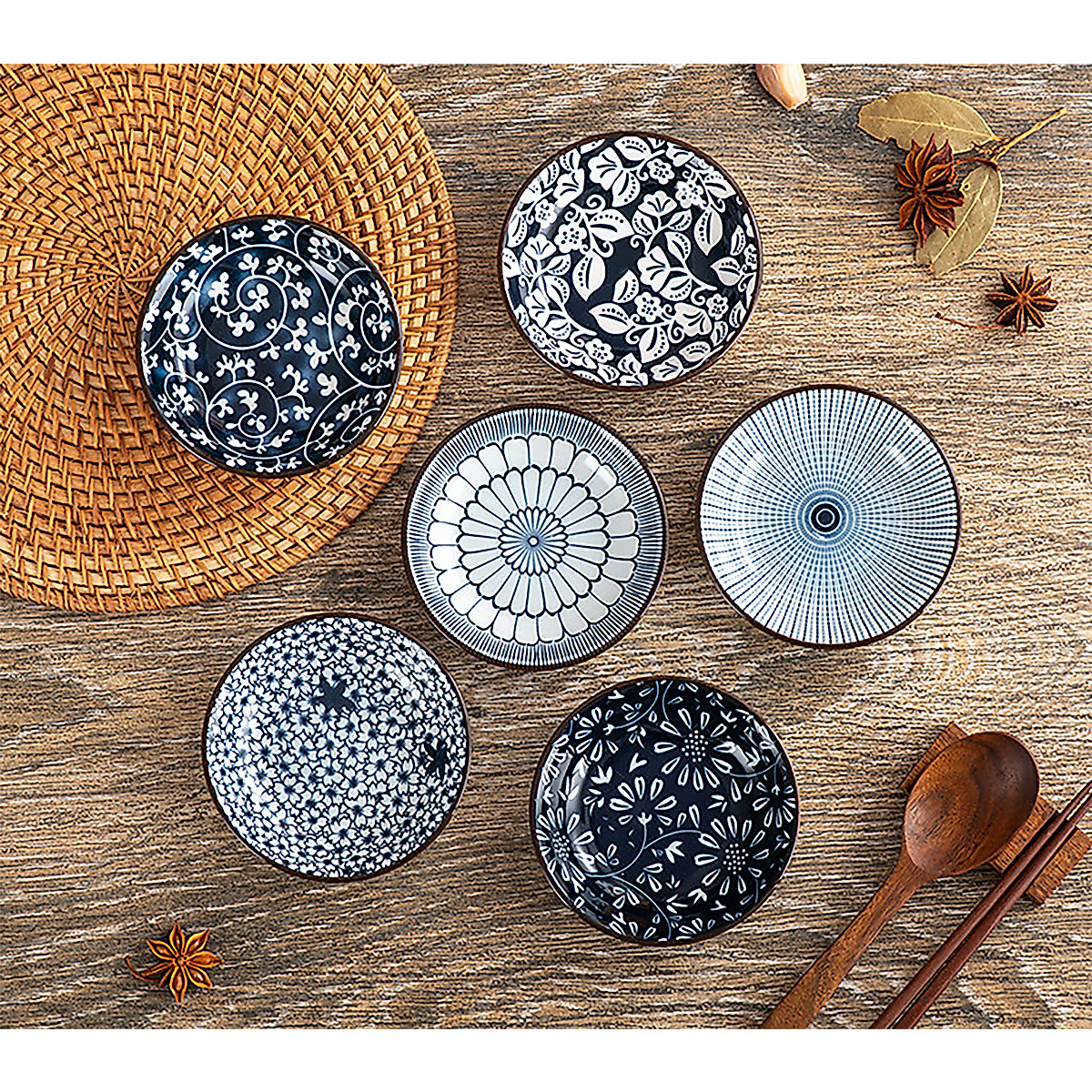 SYJAN HOME Ceramic Dipping Bowls,4 Inch Soy Sauce dish,Pinch Bowls Set of 6,Side Dishes for Snack,Sushi,Sauce,3 Oz Japanese Style Small Bowls for Side Dishes,Kitchen Prep,Vintage Blue