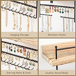 Lolalet Hanging Jewelry Organizer Wall Mount Jewelry Organizer with Earrings Holder Bracelets Holder Necklaces Hooks, Easy Install Free Combination Jewelry Holder for Wall Bathroom -Set of 2, Black