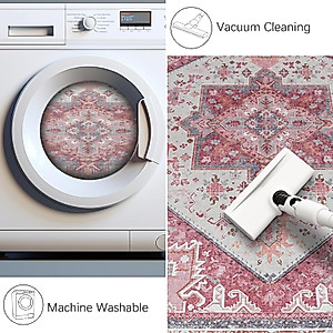 BRICHOEE 8x10 Rugs for Living Room Boho Washable Rug Large Non-Slip Distressed Area Rug Oriental Neutral Print Floor Rug Indoor Stain Resistant, Berry Multi