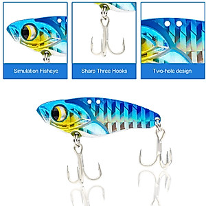 BitHeng Fishing Lures, Fishing Spoon Tackle LuresHard Metal VIB Jigging with Treble Hooks for Bass Trout Crappie Perch Freshwater Saltwater (10Pcs) Random Color, Mixed Color
