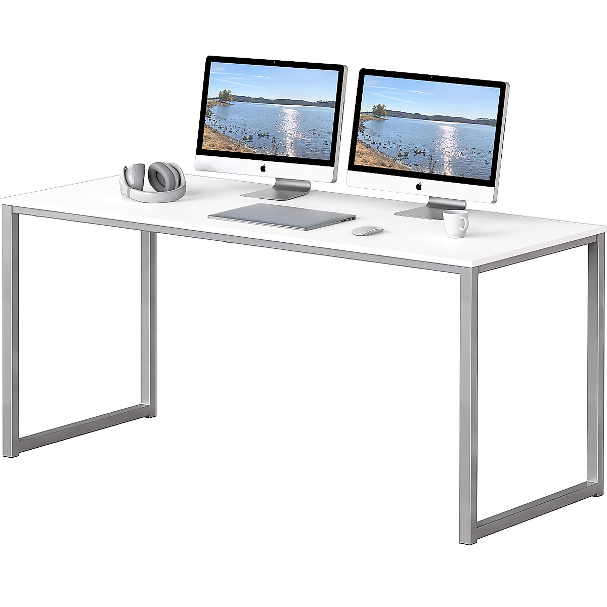 SHW Mission 55-Inch Home Office Computer Desk, White
