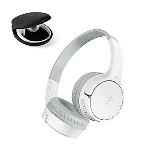 Belkin SoundForm Mini - Wireless Bluetooth Headphones for Kids with 30H Battery Life, 85dB Safe Volume Limit, Built-in Microphone - Kids On-Ear Earphones for iPhone, iPad, & More - White w/ Case