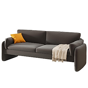 papababe Sofa Couch, Modern Couches with Embedded Armrest, 3-Seater Couch for Living Room, Grey Bouclé Cozy Couch