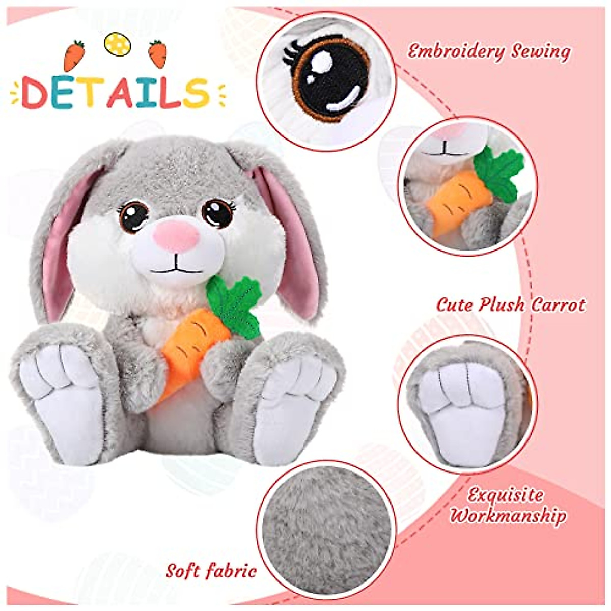 Chalyna 8 Inch Easter Plush Bunny Rabbit Stuffed Animal Gray Floppy Ear Sitting Bunny Huggable and Washable Bunny Plush Toy Gift for Kids Girls Boys Birthday Easter Stuffers Birthday Party Supplies