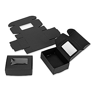 Hasbin Black Small Favor Boxes with Clear Window - 3" x 4" Soap Boxes for Homemade Soap and Candy Boxes for Gift Giving - Paper Small Boxes for Treats - Mini Candy Boxes Packaging (25 Count (Pack of 1))