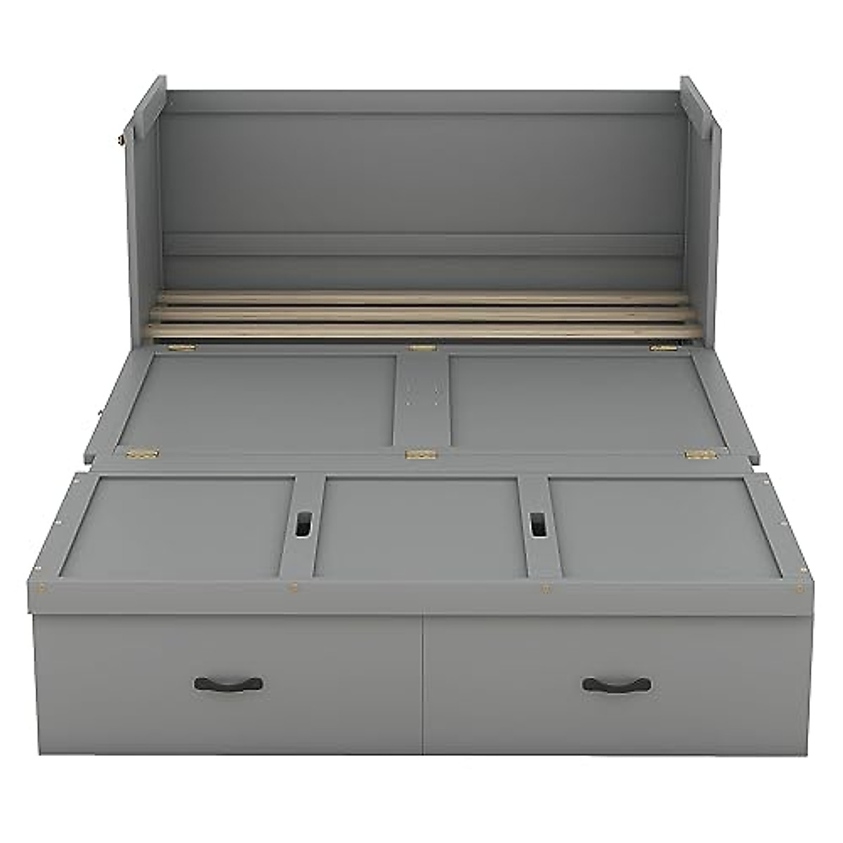 Full Size Murphy Bed with USB Port and Storage Drawers, Wood Full Platform Bed Frame with Charging Station, Full Murphy Bed for Bedroom Murphy Bed Cabinet Murphy Chest Bed (Gray)