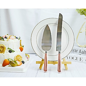 VARLKA Wedding Cake Knife and Server Set, Cake Cutting Set for Wedding Stainless Steel Blade and ABS Rose Gold plated handle Pie Server for Wedding, Birthdays, Anniversary, Parties