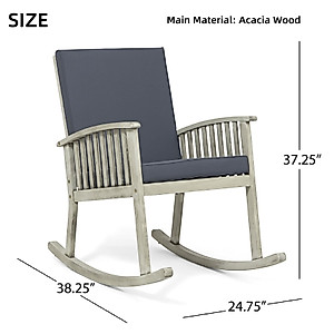 Merax Outdoor Rocking Chair, Acacia Wood Ready Lazy Sofa Seating with Cushion for Patio, Front Porch, Balcony, Indoor, Grey