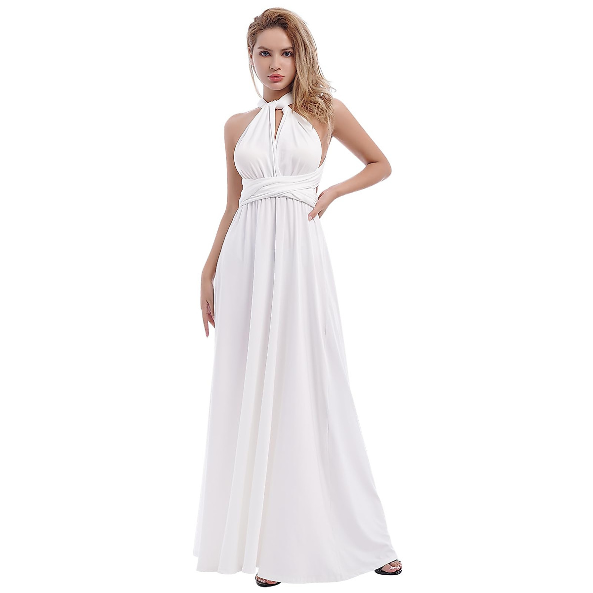 IBTOM CASTLE Women's Transformer/Wrap Solid Maxi Cocktail Dress (4/XS, White)