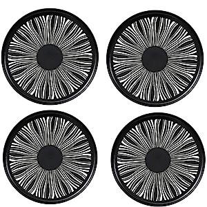 ROLTIN Dessert Dishes Plates Creative Porcelain Dinner Plates Set of 4 Black and White Multiple Stripes Patterns Ceramic Desserts Plate for Steak Salad. Microwave Dishwasher Saf