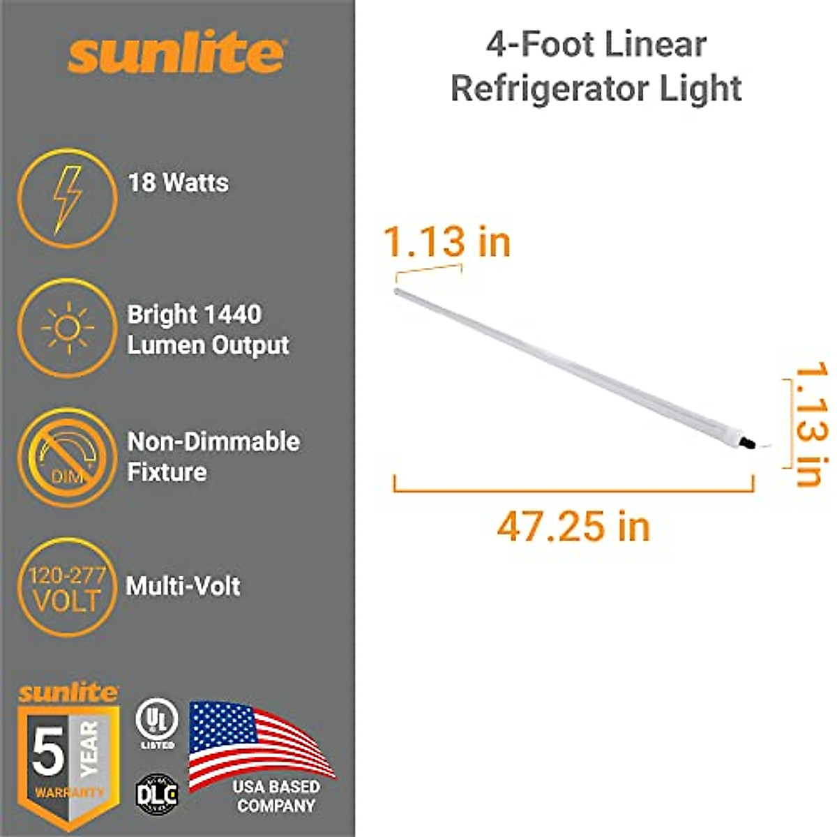 Sunlite 41250-SU 4' Foot LED Refrigerator Light Fixture, 18 Watts, 1440 Lumen, Coolers, Freezers, Display Cases, Fridge, IP65, UL Listed, DLC Listed, 5000K Daylight 2 Pack