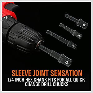 HORUSDY 8-Piece Impact Grade Power Drill Sockets Adapter Sets, Hex Shank Impact Driver Socket Adapter, Socket to Drill Adapter 1/4" 3/8" 1/2" Impact Driver Adapter