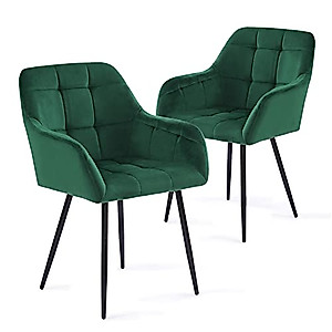Higliocas Dining Chairs Set of 2, Kitchen Chairs with Velvet Upholstered, Modern Living Dining Room Accent Armchairs with Metal Legs, Green