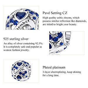 VOROCO September Birthstone 925 Sterling Silver Infinity Heart Charm Bead for Bracelets and Necklaces, Birthday Mothers Day Jewelry Gifts for Women